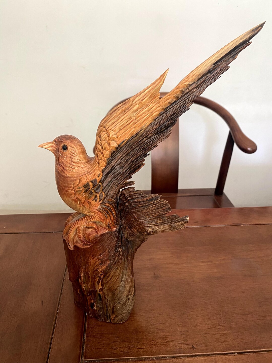 Hand Carved Rosy Pine Wood Bird Figurine-style Home Decor, Natural ...