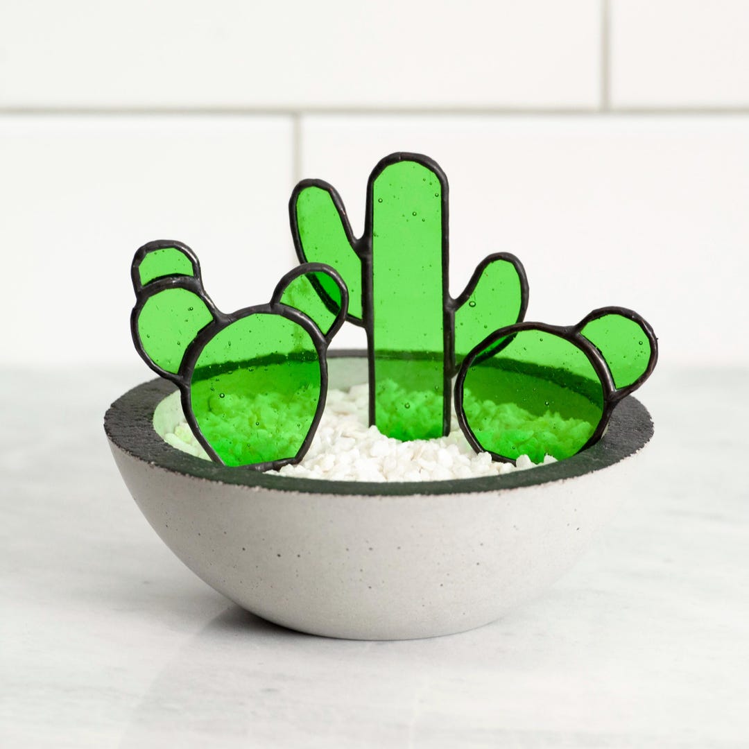 Stained Glass Cacti Trio With Display Bowl - Etsy