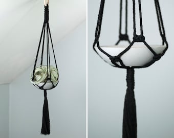 Black Macrame Plant Hanger - Etsy
