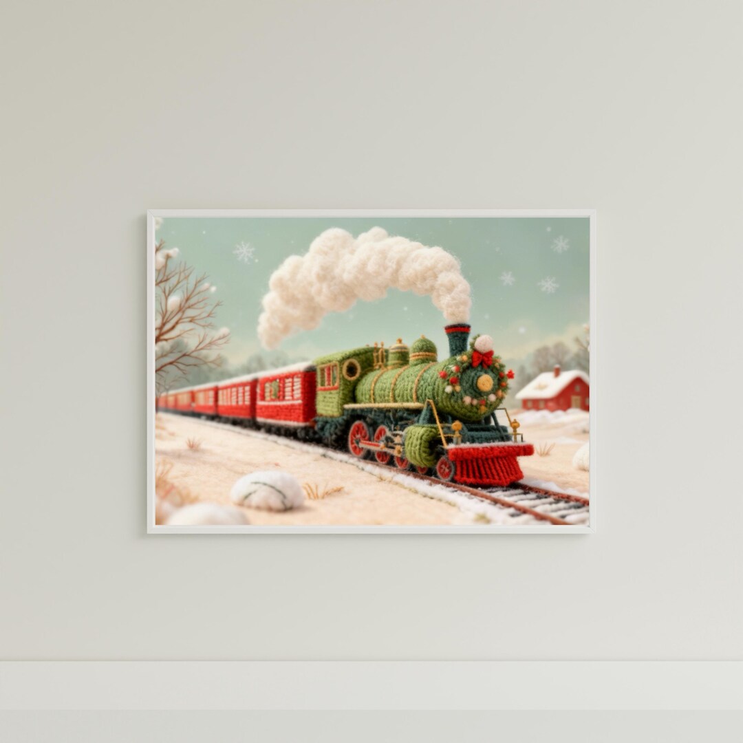 Knitted Christmas Train Printable Art Cozy Winter Horizontal Holiday ...