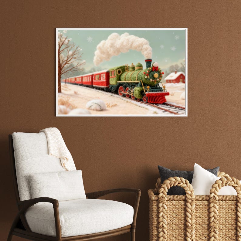 Knitted Christmas Train Printable Art Cozy Winter Horizontal Holiday ...