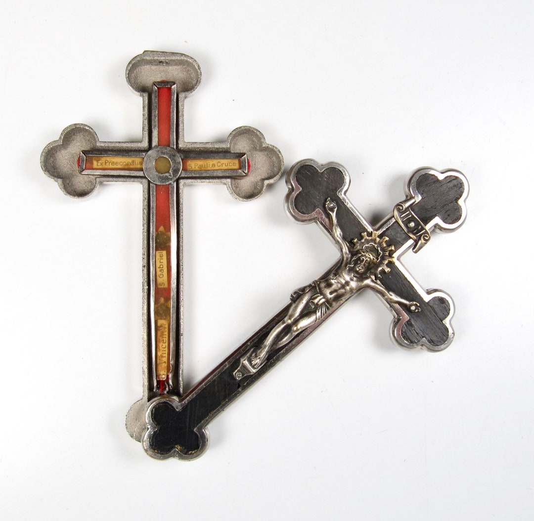 Antique Ebony Reliquary Budded Crucifix 4" Vatican Seal St Gabriel ...