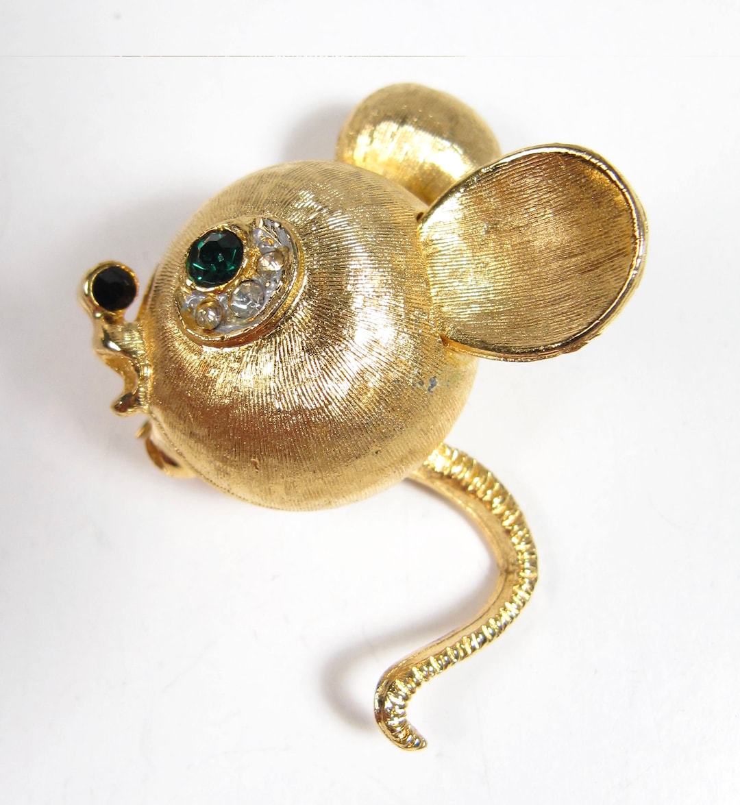 Vintage Signed Mandel Gold MOUSE Pin 1950's Crystal Eyes Nose Kitsch ...