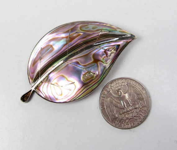 Vintage Mexico Xola Sterling Silver Abalone Leaf Broo… - Gem