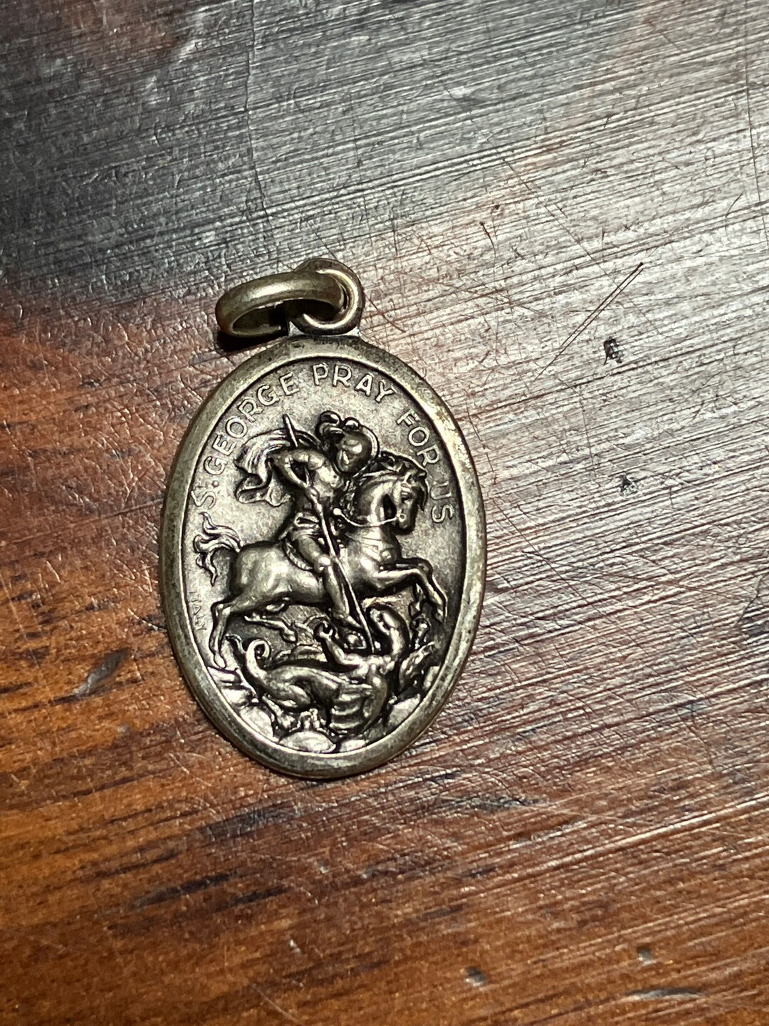 Vintage St. George Oval Pewter Medal Pray for Us Patron Saint England ...