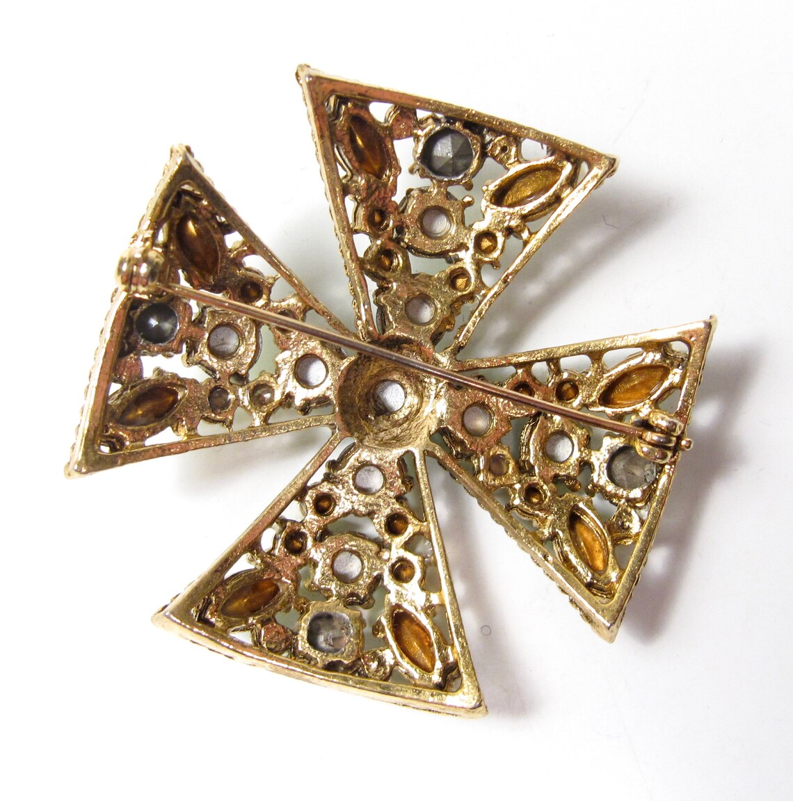 Maltese Cross Brooch Green Glass Rhinestones AB Crystal | Etsy