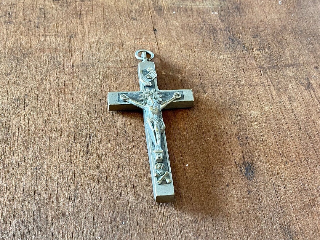 Vintage Ebony Silver Nickel Nun Priest Pectoral Crucifix Religious ...