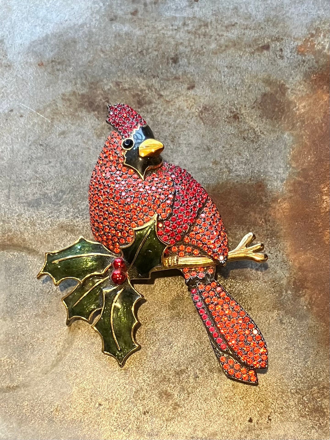 Vintage Joan Rivers Pave Rhinestone Red Cardinal With Enamel Holly ...