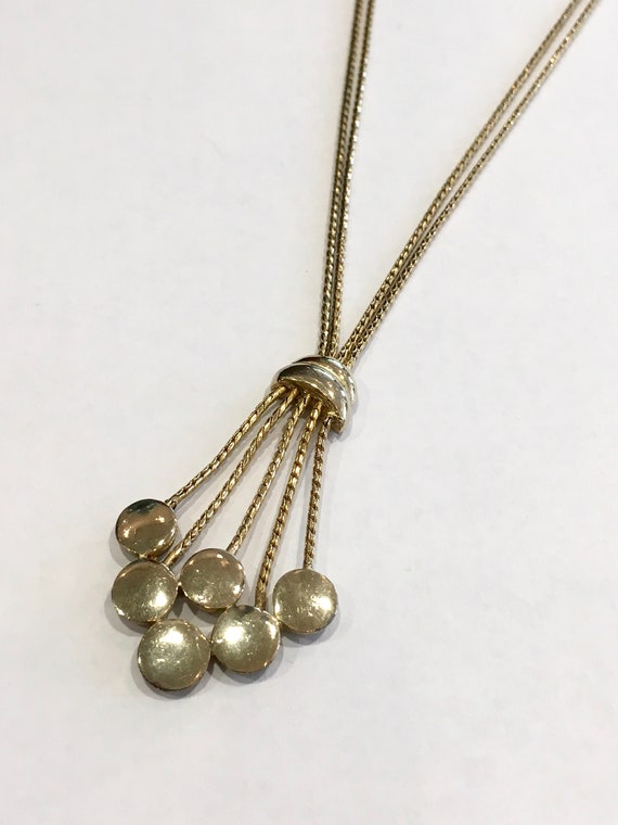 1980s Faux Slide Ball Tassel Gold Tone Drop Necklace … - Gem