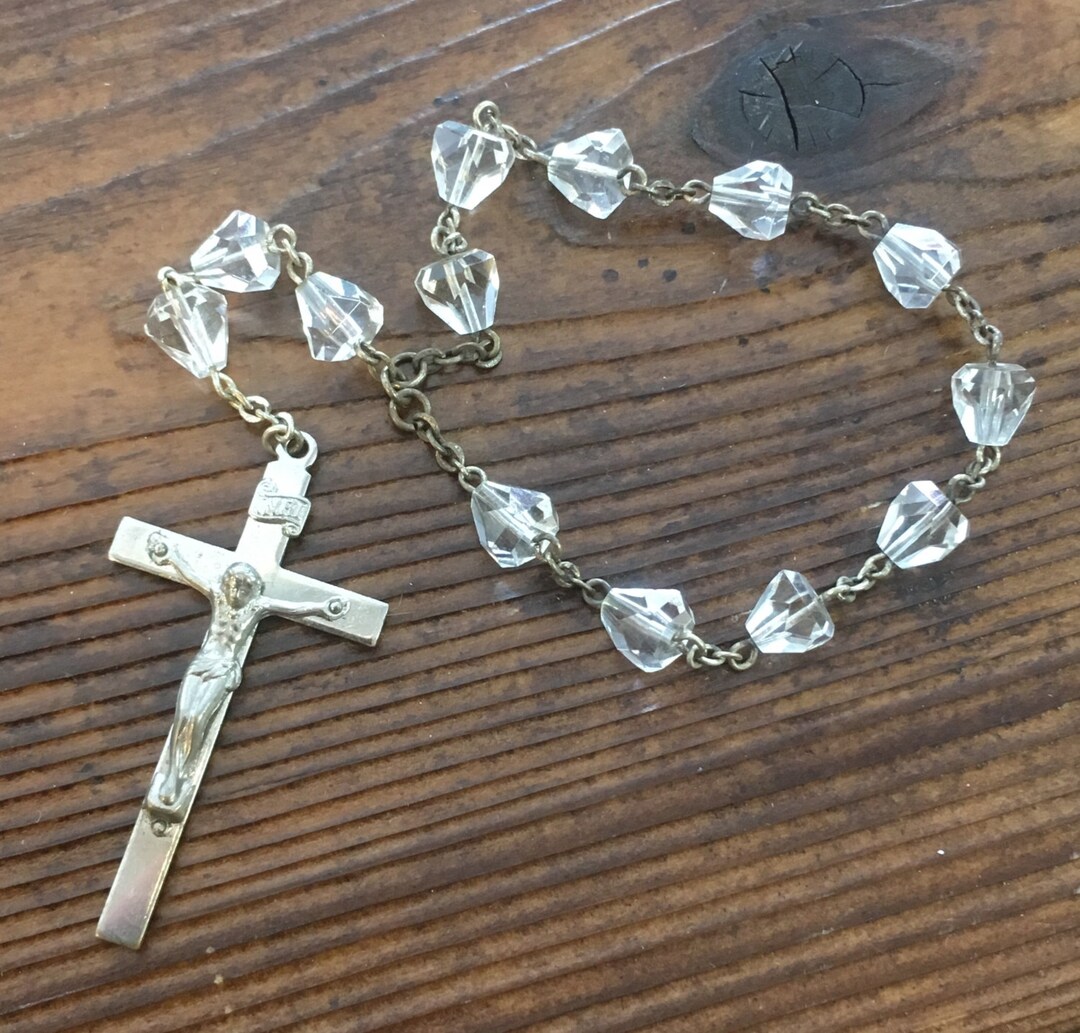 Vintage Bicone Clear Crystal Chaplet Rosary Crucifix Japan NOS 1940s - Etsy