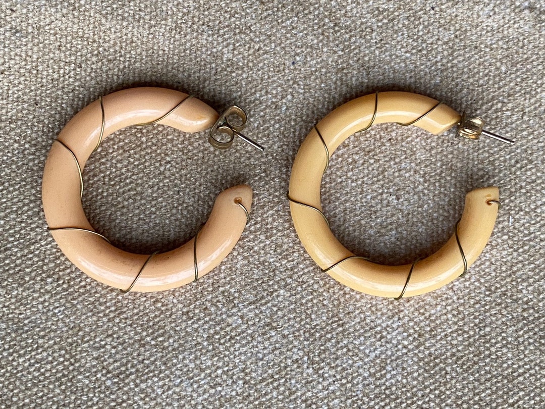 Vintage Bakelite Creamed Corn Wire Wrapped Hoop Pierced Earrings Hoops ...