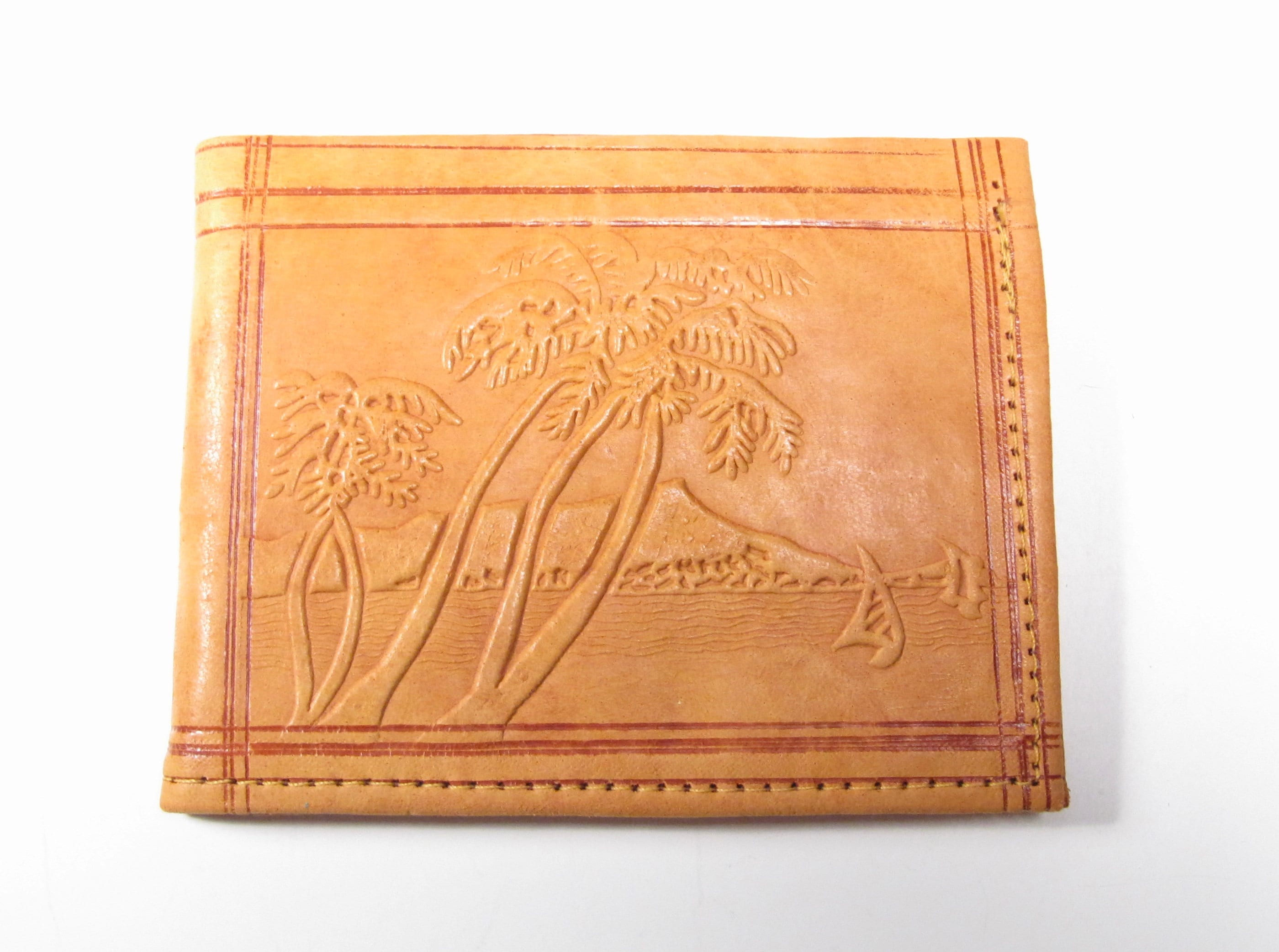 Hawaii Palm Tree Mountain Tooled Bifold Wallet Tan Leather | Etsy