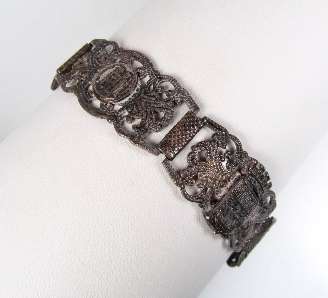 Vintage French Paris Souvenir Link Panel Bracelet Filigree | Etsy
