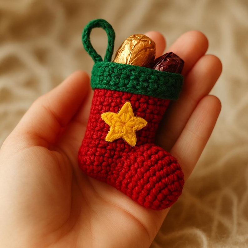 Crochet Christmas Mini Stocking Garland Handmade Ornament, Mini Holiday ...