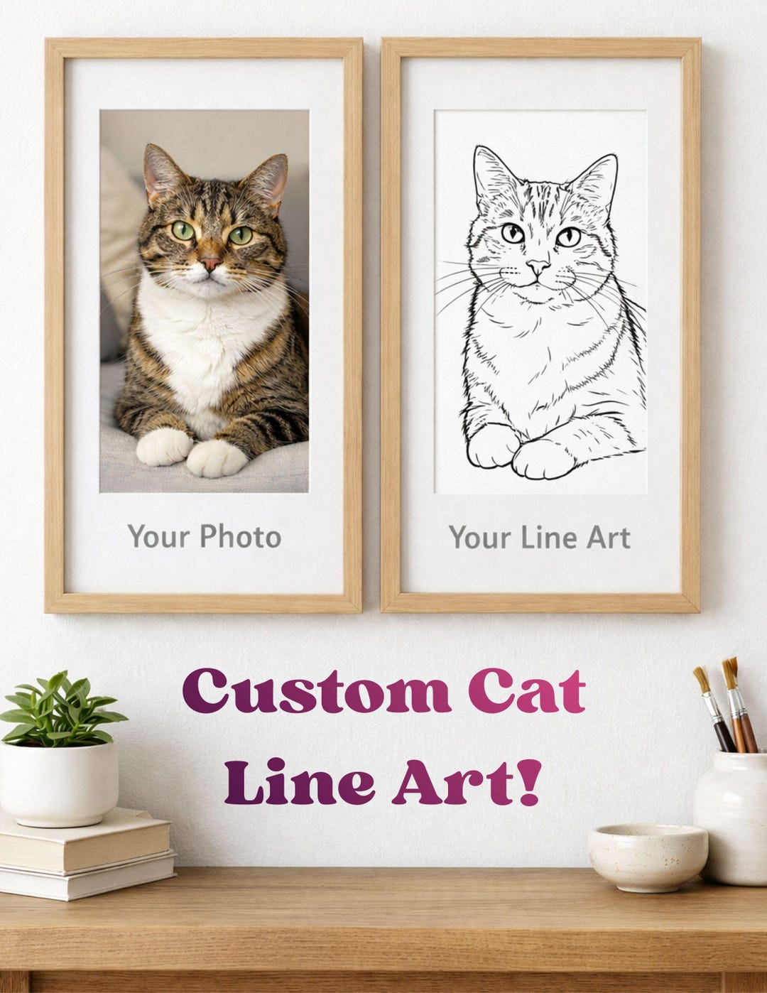 Custom Cat Line Art, Minimal Cat Portrait, Hand Drawn Cat Portrait, Cat ...