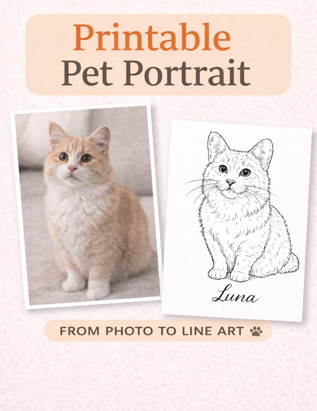 Custom Pet Portrait Digital Art Line Drawing Pet Memorial Gift Idea ...