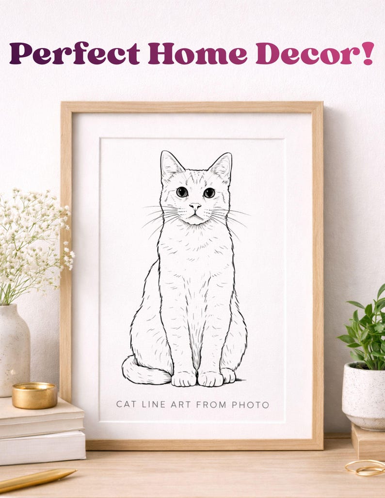 Custom Cat Line Art, Minimal Cat Portrait, Hand Drawn Cat Portrait, Cat ...