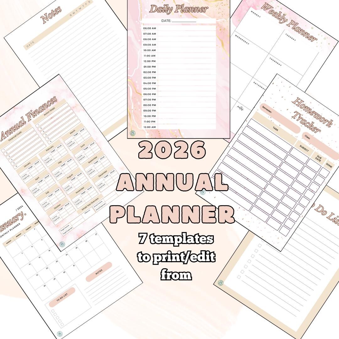 2026 Printable Planner Bundle | Rose Gold Canva Templates (digital ...