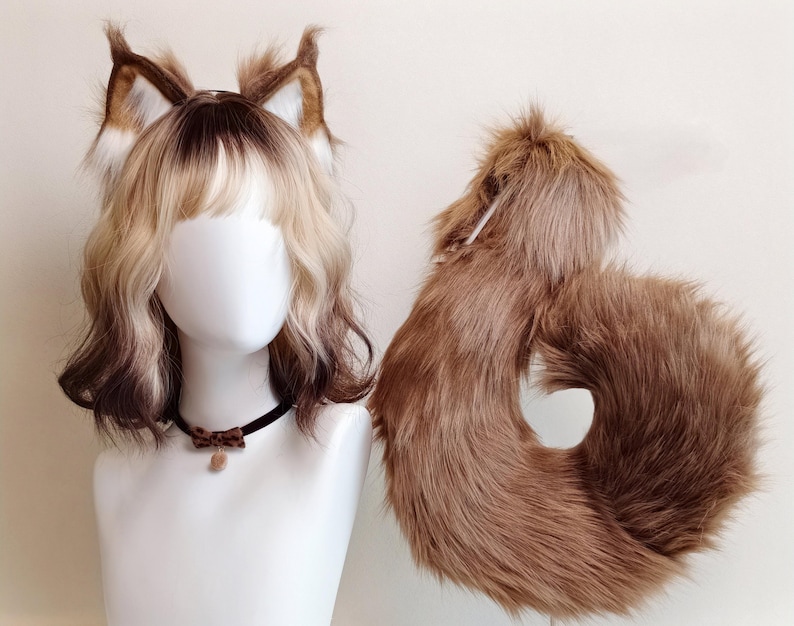 Chipmunk Squirrel Faux Fur Ears Tail Wig Choker Set Handmade Kawaii ...