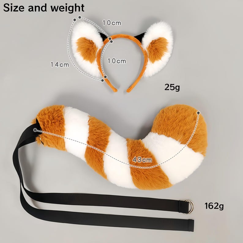 Cute Red Panda Ear Tail Set Kemonomimi Cosplay Wig Choker Furry Gift ...