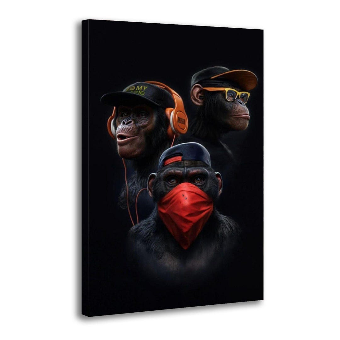 Street Style Chimpanzee Wall Art, Urban Monkey Trio Canvas Print, Hip ...
