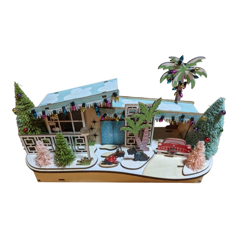 Mid Century Modern Christmas Village Woodcut 'HOUSE W/ 2 - Etsy