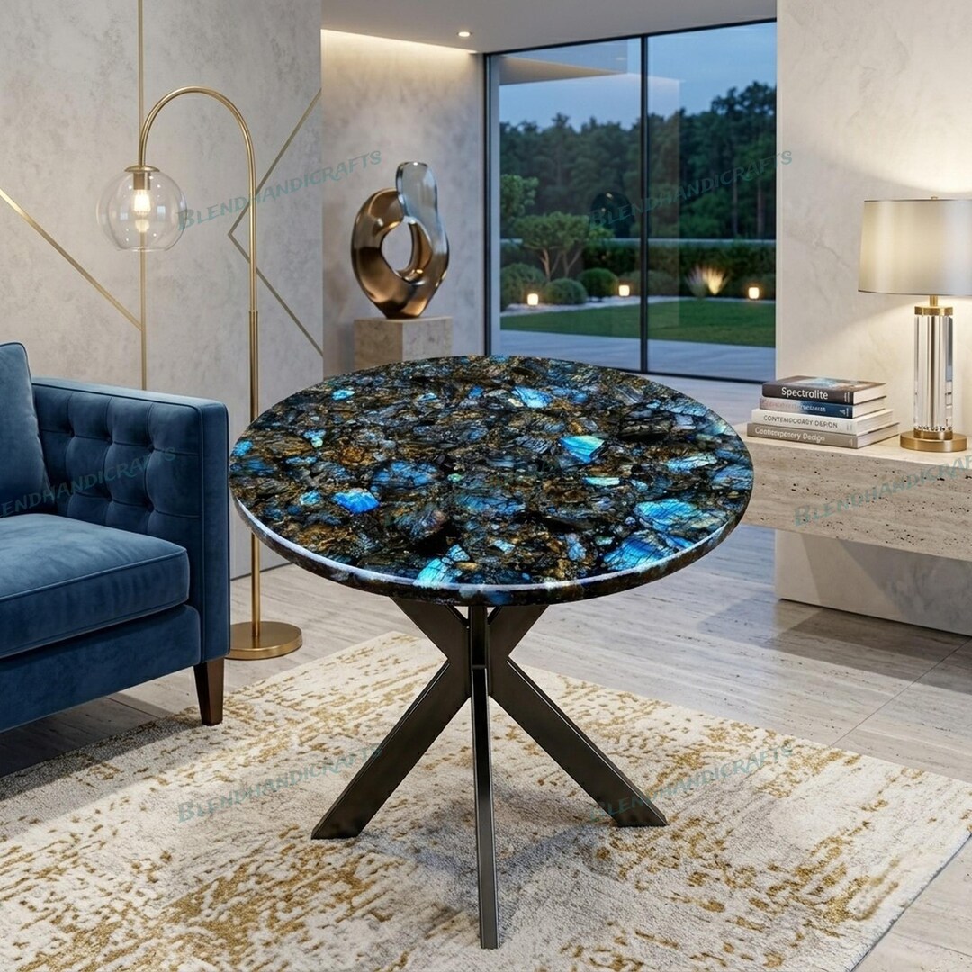 Labradorite Stone Round Coffee Table, Custom Gemstone Furniture, Made ...