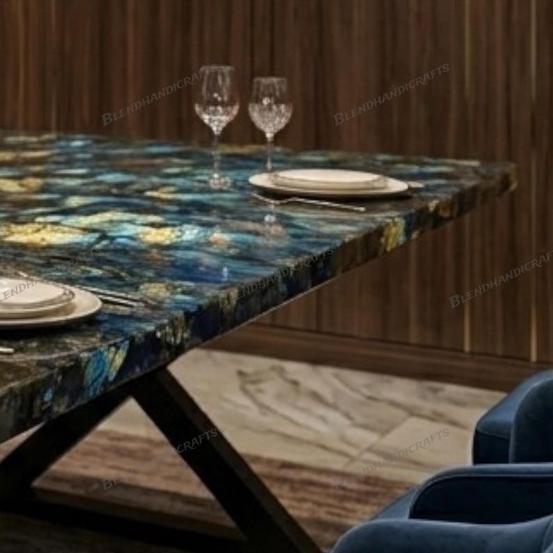 Labradorite Stone Dining Table, Natural Gemstone, Custom-made Dining ...