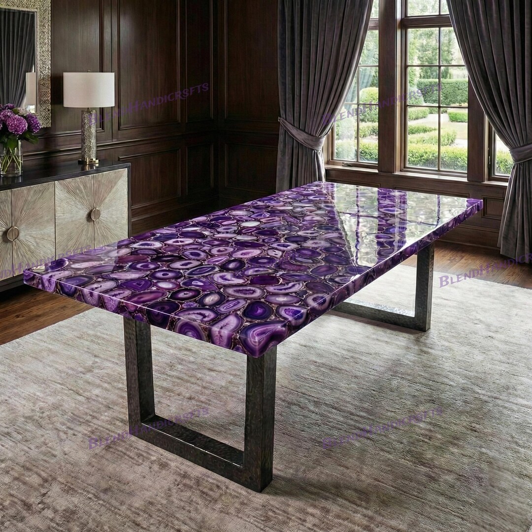 Luxury Natural Purple Agate Dining Table | Handmade Gemstone Crystal ...