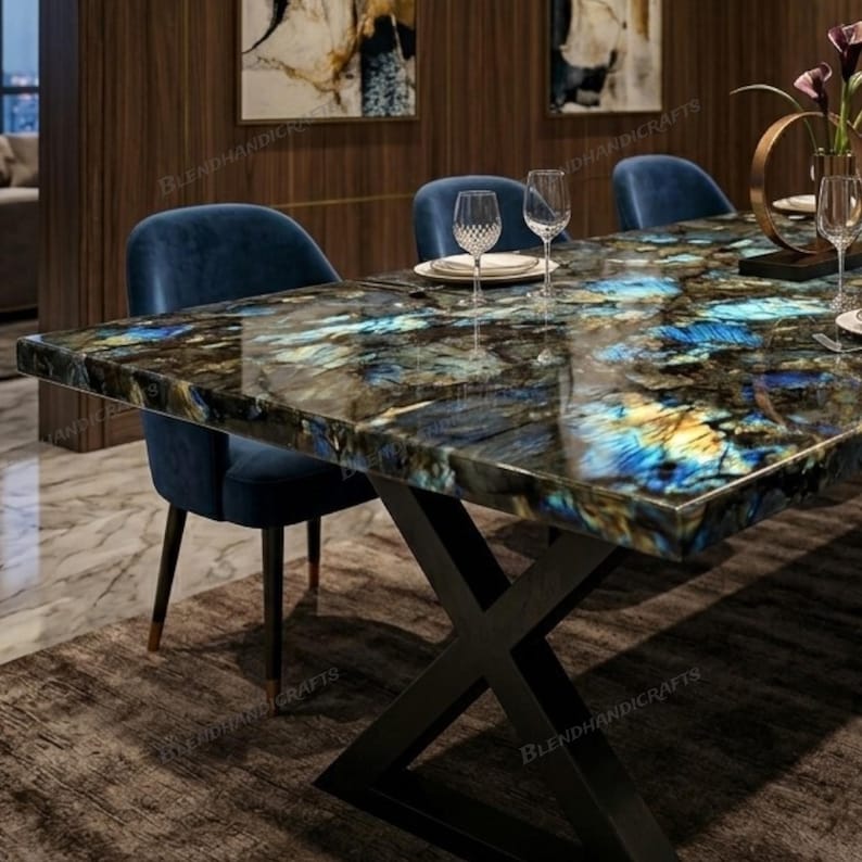 Labradorite Stone Dining Table, Natural Gemstone, Custom-made Dining ...