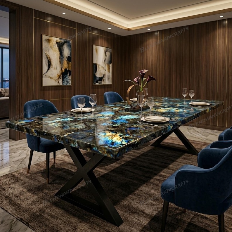 Labradorite Stone Dining Table, Natural Gemstone, Custom-made Dining ...
