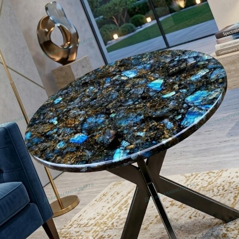 Labradorite Stone Round Coffee Table, Custom Gemstone Furniture, Made ...