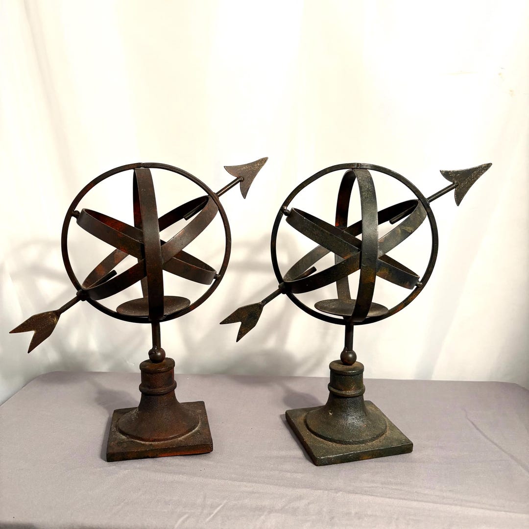 Vintage Cast Iron Armillary Spheres Sundial Globe Pair 11 Inches Garden ...