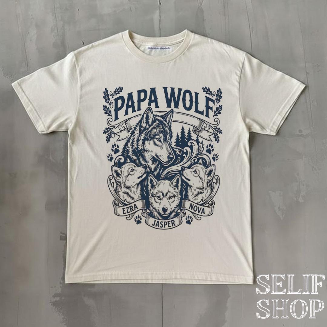 Papa Wolf Shirt – Personalized Wolf Pack Dad or Grandpa T-shirt With ...