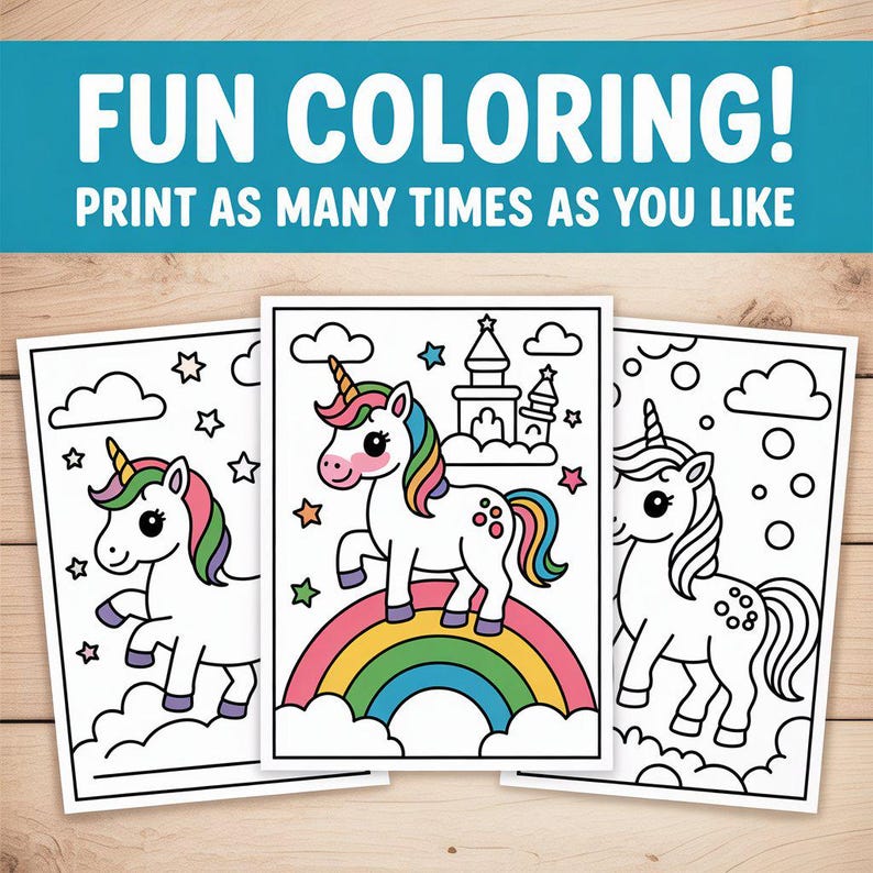 60 Unicorn Coloring Pages, Kids' Activity Book (printable PDF) - Etsy
