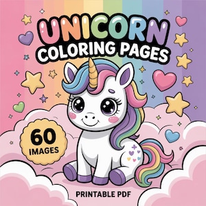 60 Unicorn Coloring Pages, Kids' Activity Book (printable PDF) - Etsy