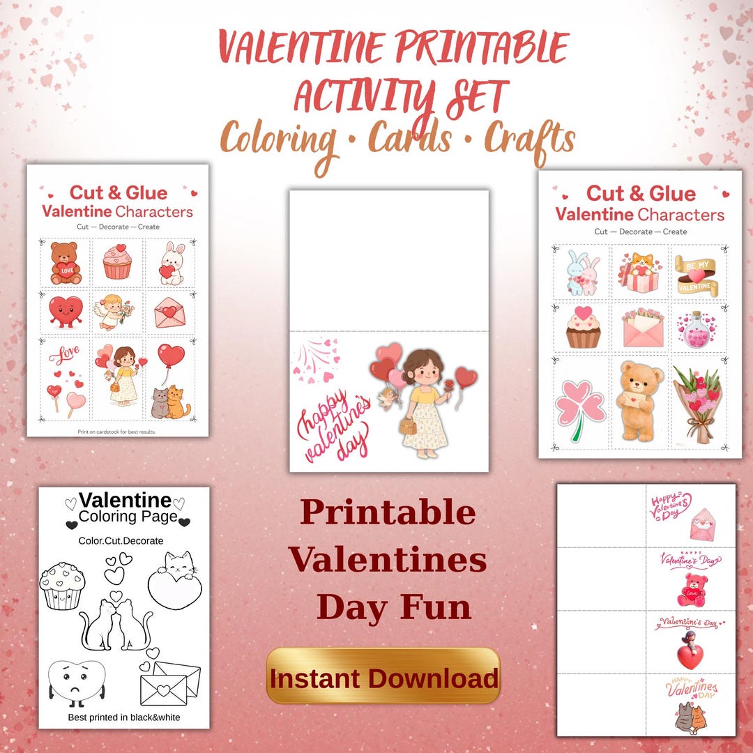 Kids Valentine's Day Printables: Cards, Coloring, Crafts (digital ...