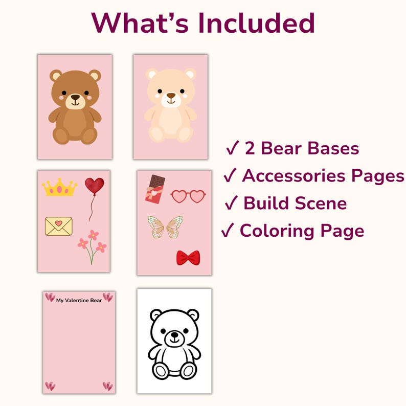Valentine Teddy Bear Craft – Cut and Paste Activity, Coloring Page ...