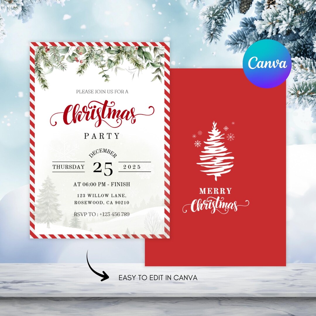 Editable Christmas Party Invitation Template • Red & Green (5x7 ...