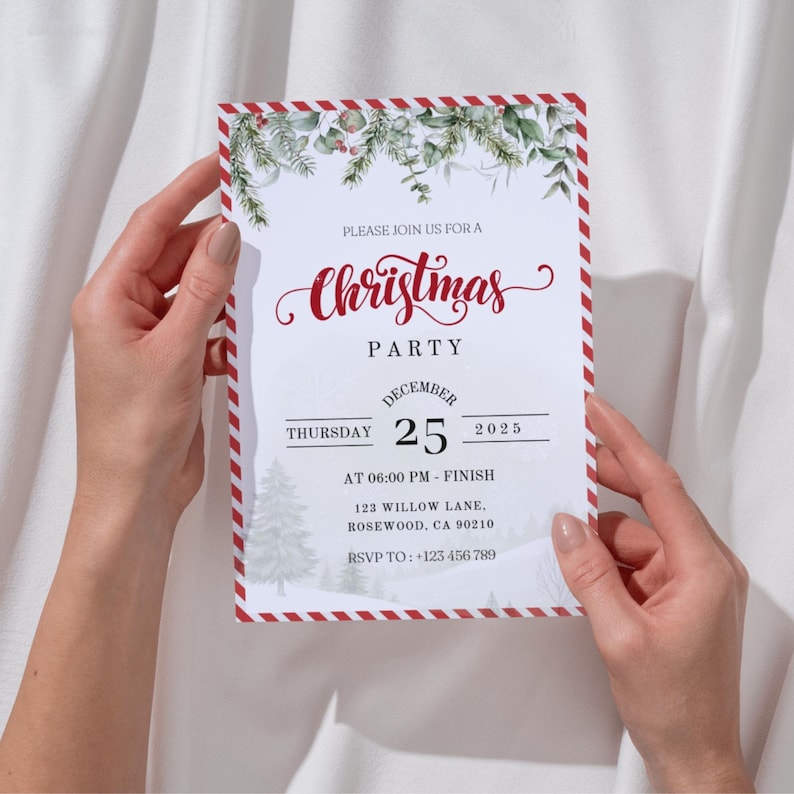 Editable Christmas Party Invitation Template • Red & Green (5x7 ...