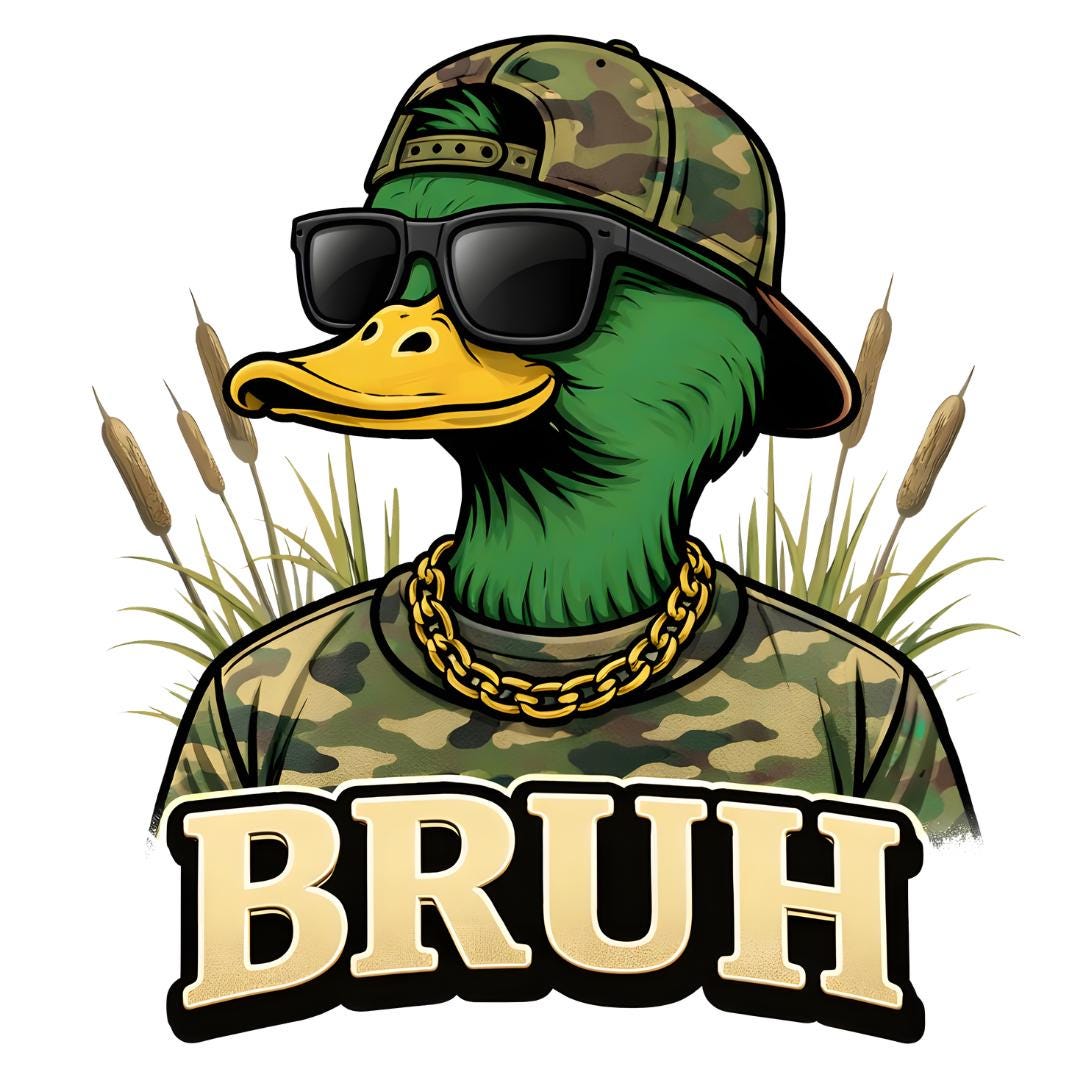 Bruh Duck PNG, Funny Mallard Duck PNG, Camo Duck Sunglasses Design ...
