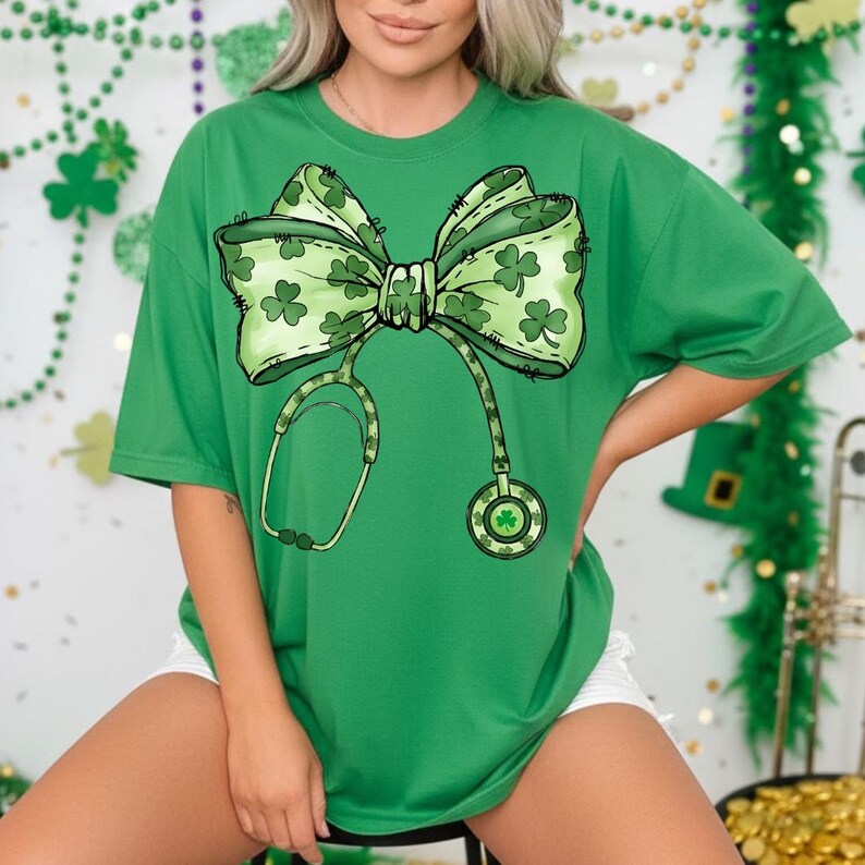 Lucky Nurse St Patricks Day PNG, Shamrock Bow Stethoscope (digital ...