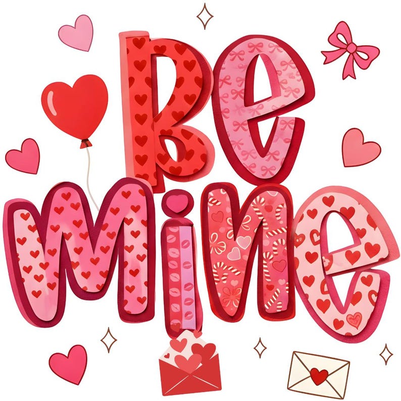 Be Mine Valentine PNG, Hearts, Bows (digital Download) - Etsy