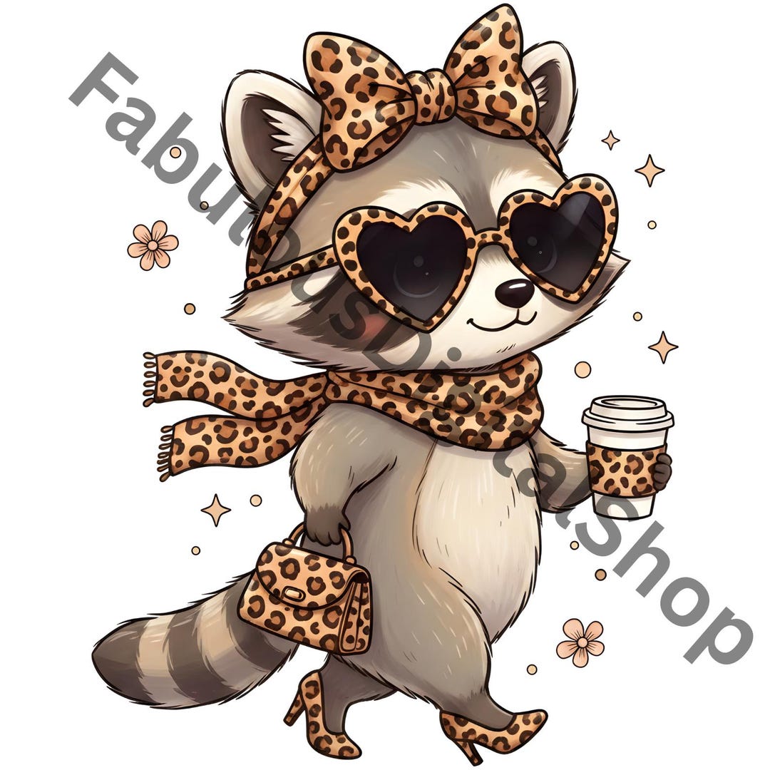 Boujee Leopard Print Raccoon PNG, Chic Clipart - Etsy