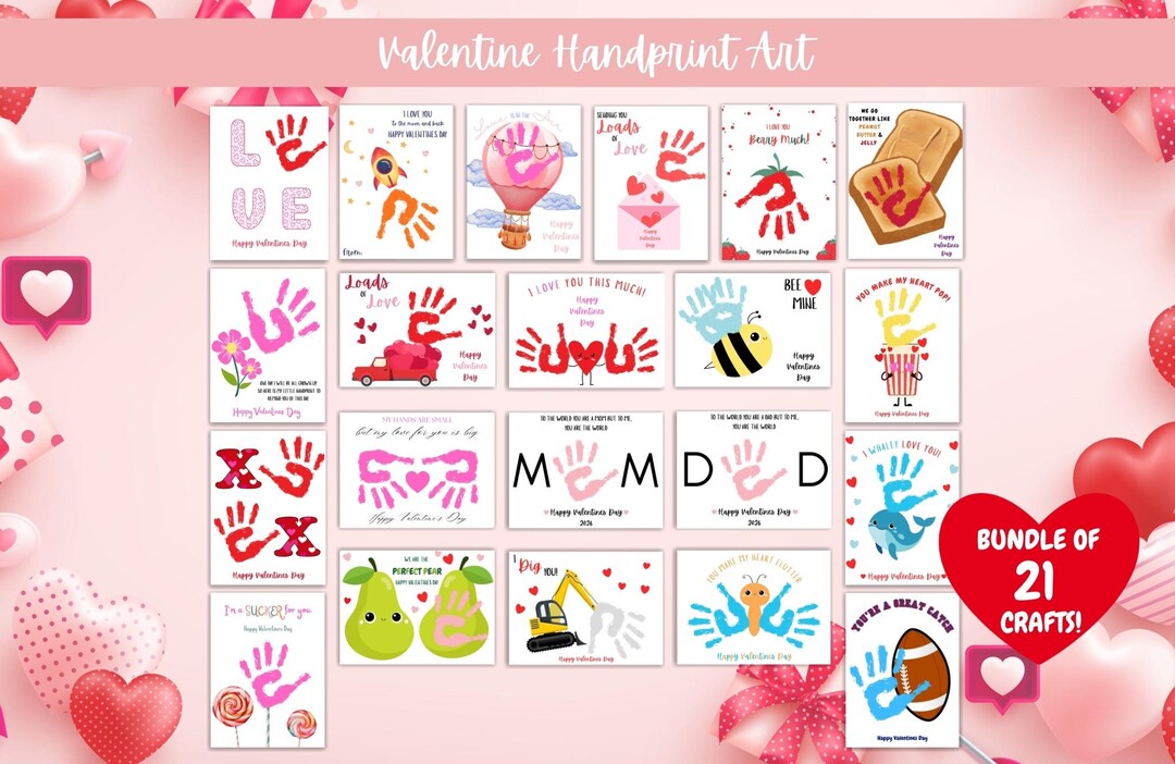 Valentine’s Day Handprint Art Bundle for Kids 21 Printable Toddler ...