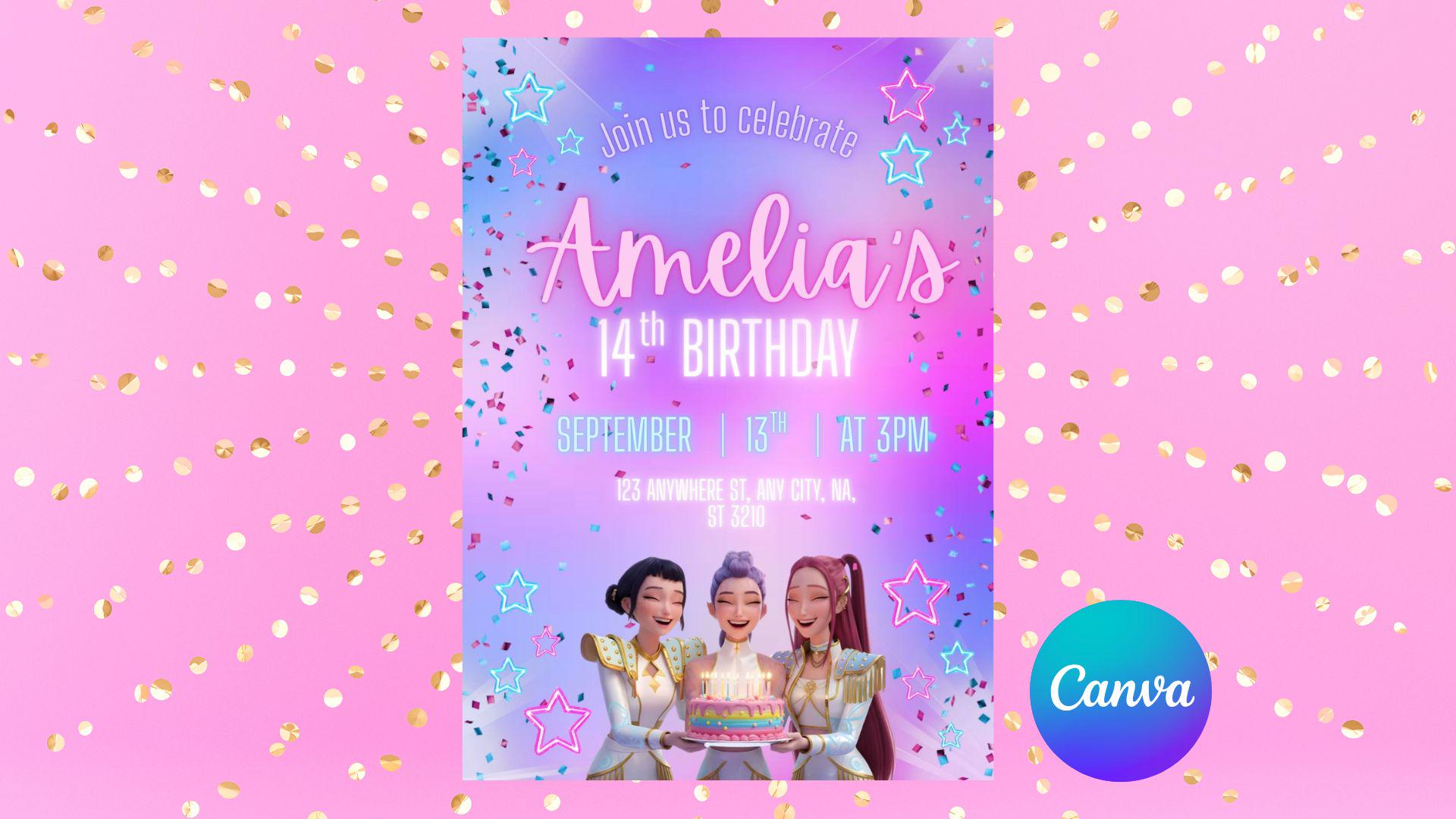 Pastel Pop Star Birthday Invitation: Editable Canva Template (digital ...