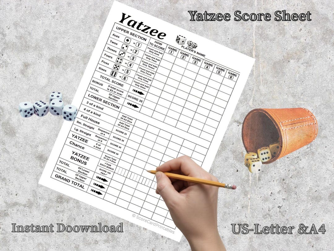 Dice Game Score Sheets • Minimalist Printable Scorecard (us-letter & A4 ...