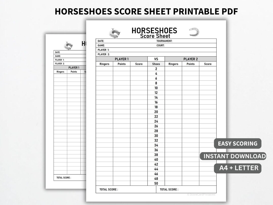 Horseshoes Score Sheet Printable, Easy Game Tracker (PDF Download) - Etsy