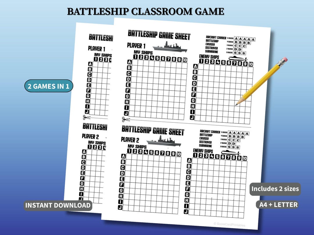 Battleship Classroom Worksheet, Strategy Worksheet, Kids & Adults ...
