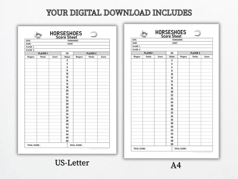 Horseshoes Score Sheet Printable, Easy Game Tracker (PDF Download) - Etsy